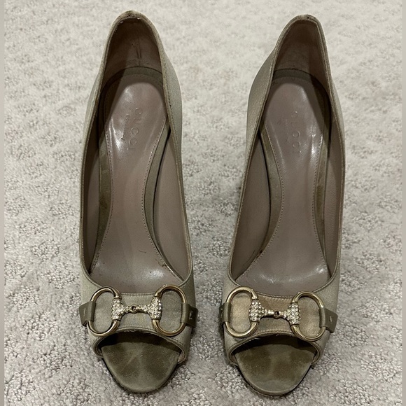 Gucci | Shoes | Gucci Satin Stiletto Heel With Crystal Horseshoe | Poshmark